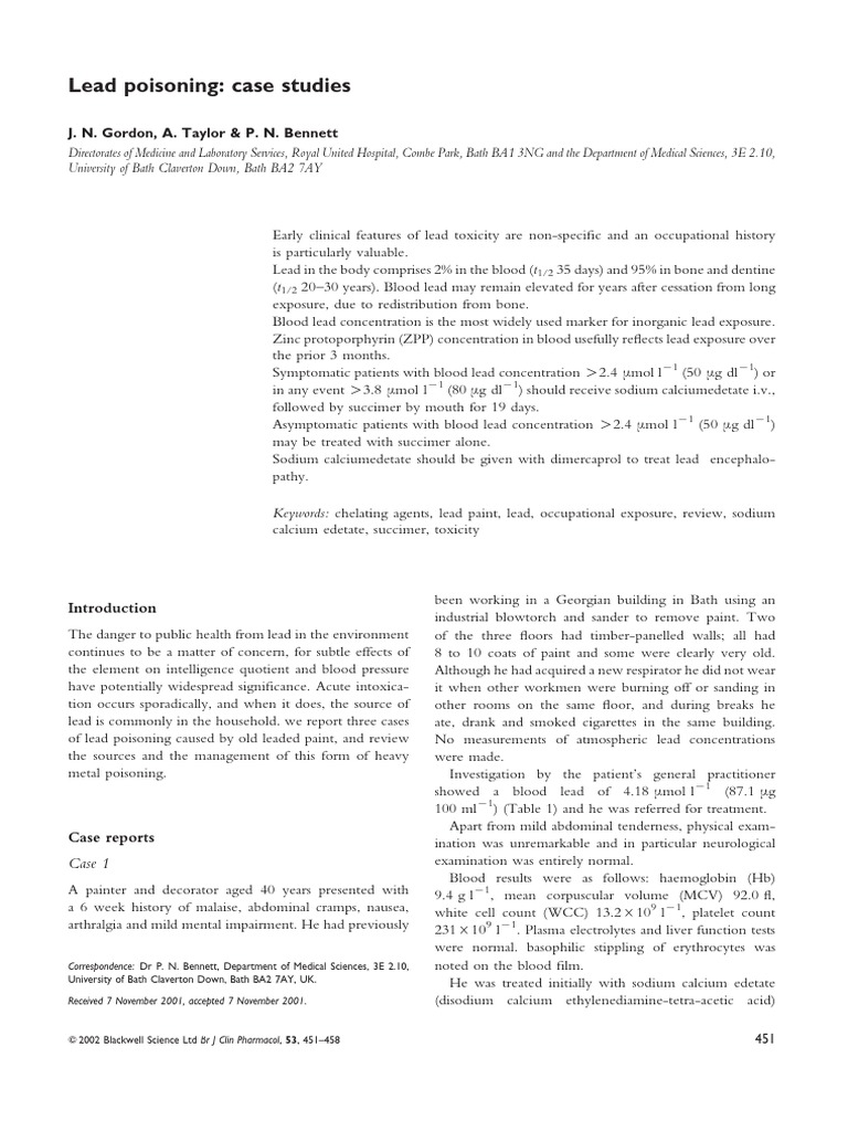 Lead Poisoning Case Studies Pdf Lead Ethylenediaminetetraacetic Acid