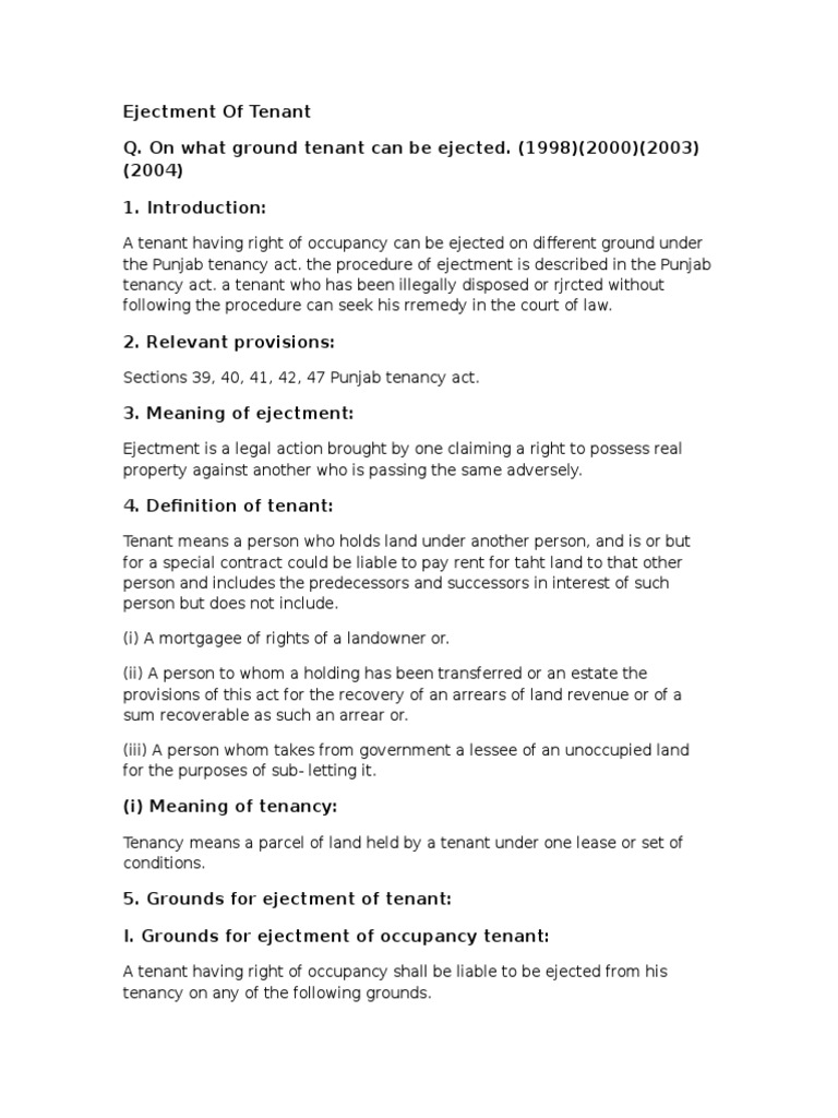 Ejectment of Tenant | Download Free PDF | Leasehold Estate | Lease