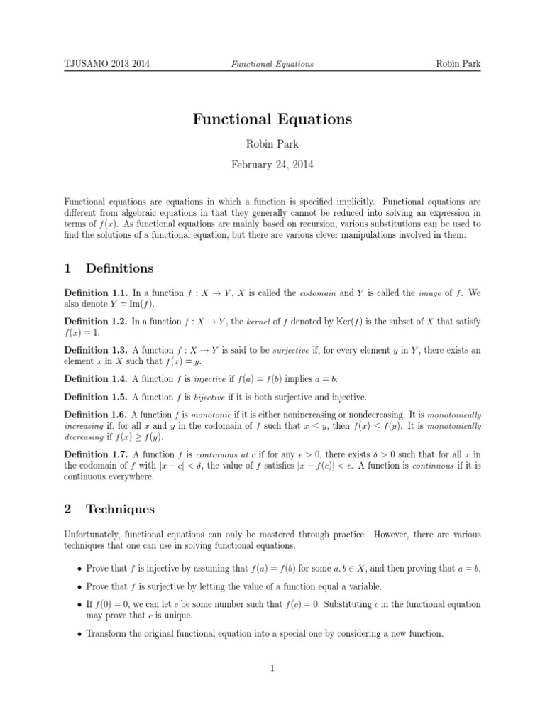 TJUSAMO 2013-2014 Functional Equations | PDF | Equations | Function (Mathematics)
