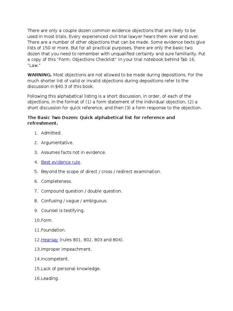 List of Objections | PDF