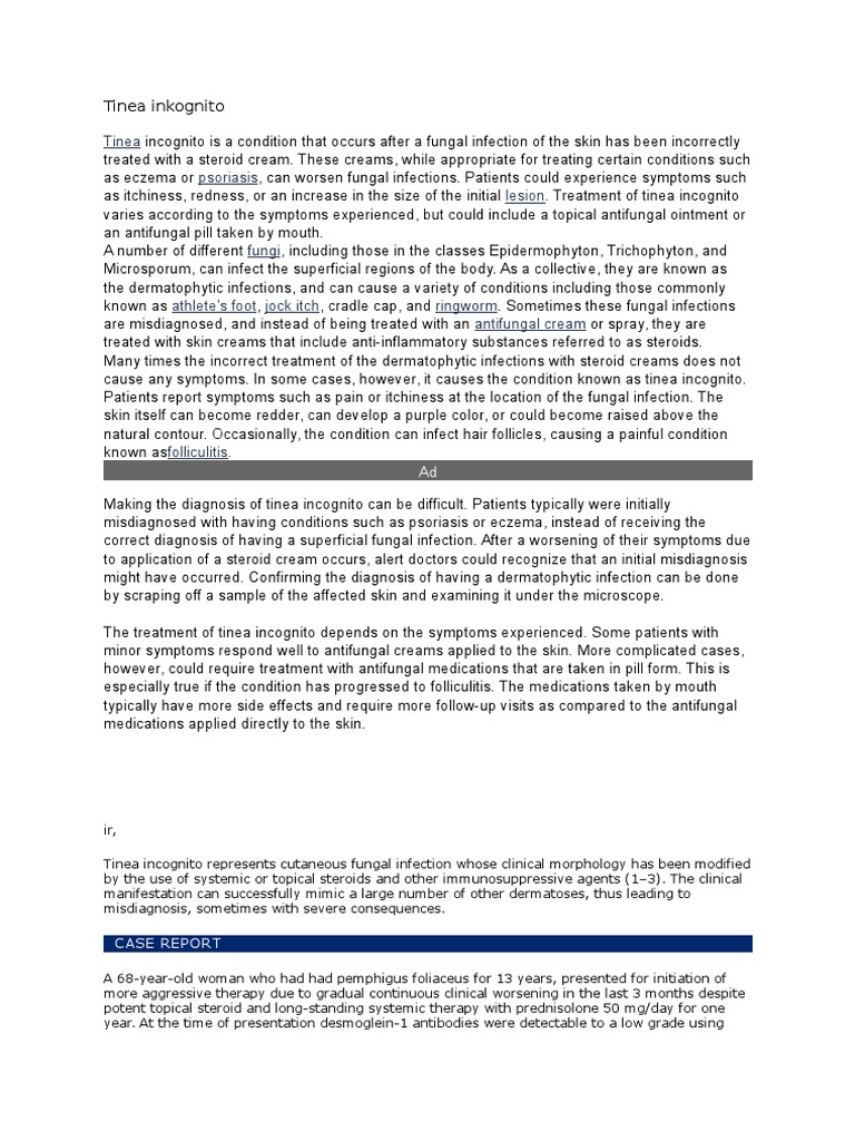 Tinea Incognito | Dermatitis | Epidemiology