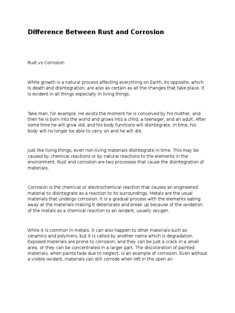 Difference Between Rust and Corrosion | PDF | Rust | Corrosion