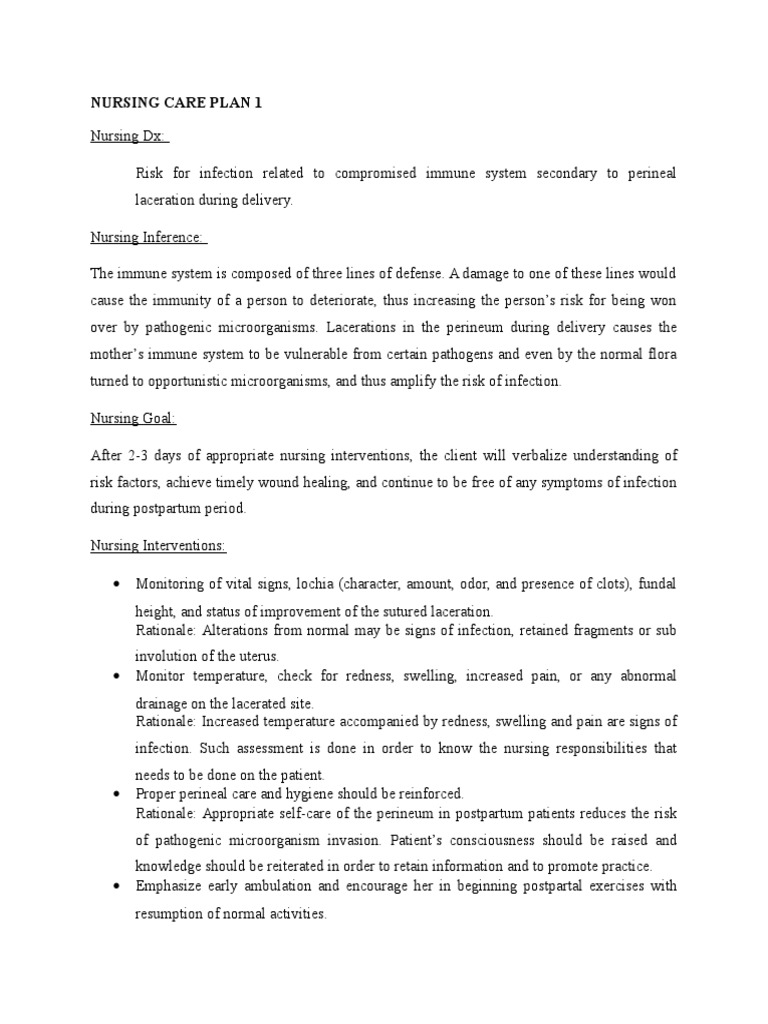 Nursing Care Plan For Postpartum | PDF | Pain | Childbirth