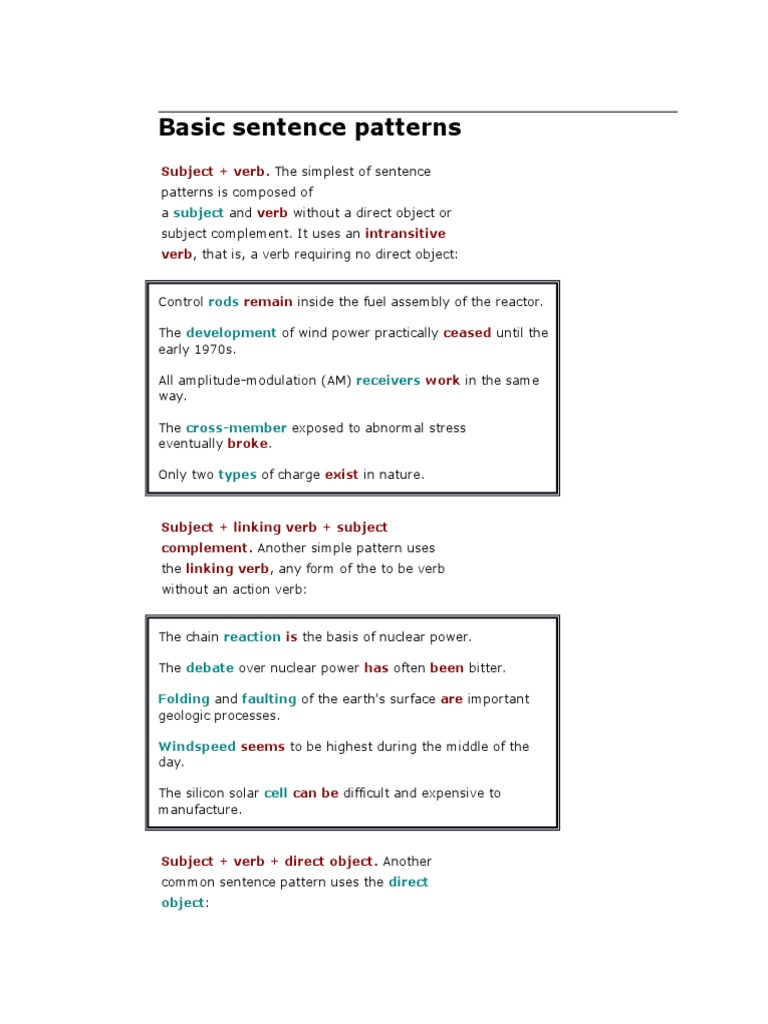 Basic Sentence Patterns | PDF | Pronoun | Subject (Grammar)
