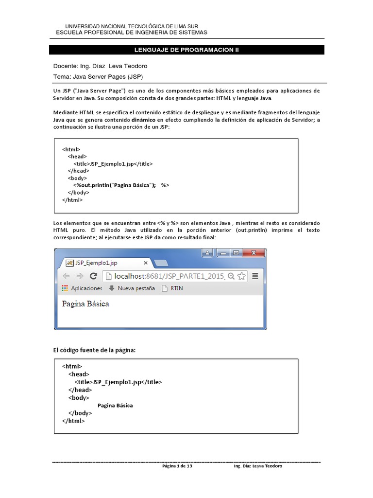 Sesion5 Jsp Lenguaje De Programacion 2 Pdf Páginas Del Servidor Java Java Lenguaje De 