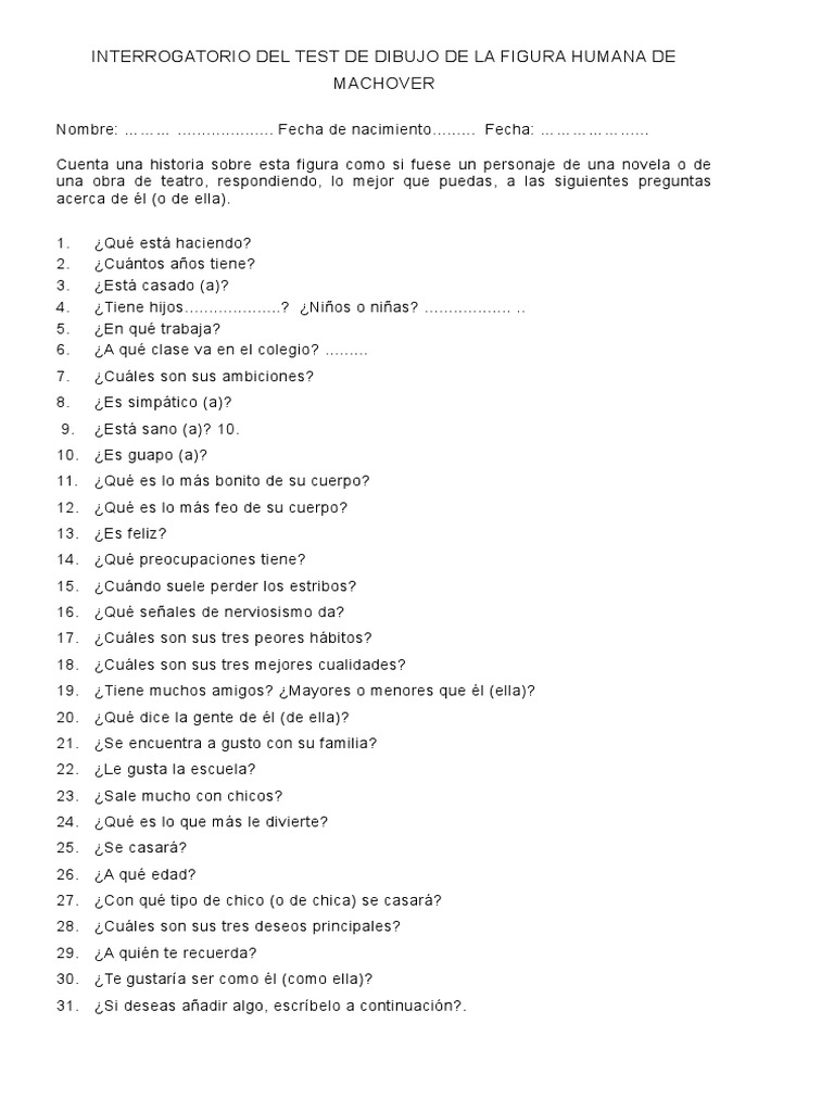 Interrogatorio Test Figura Humana Machover | PDF