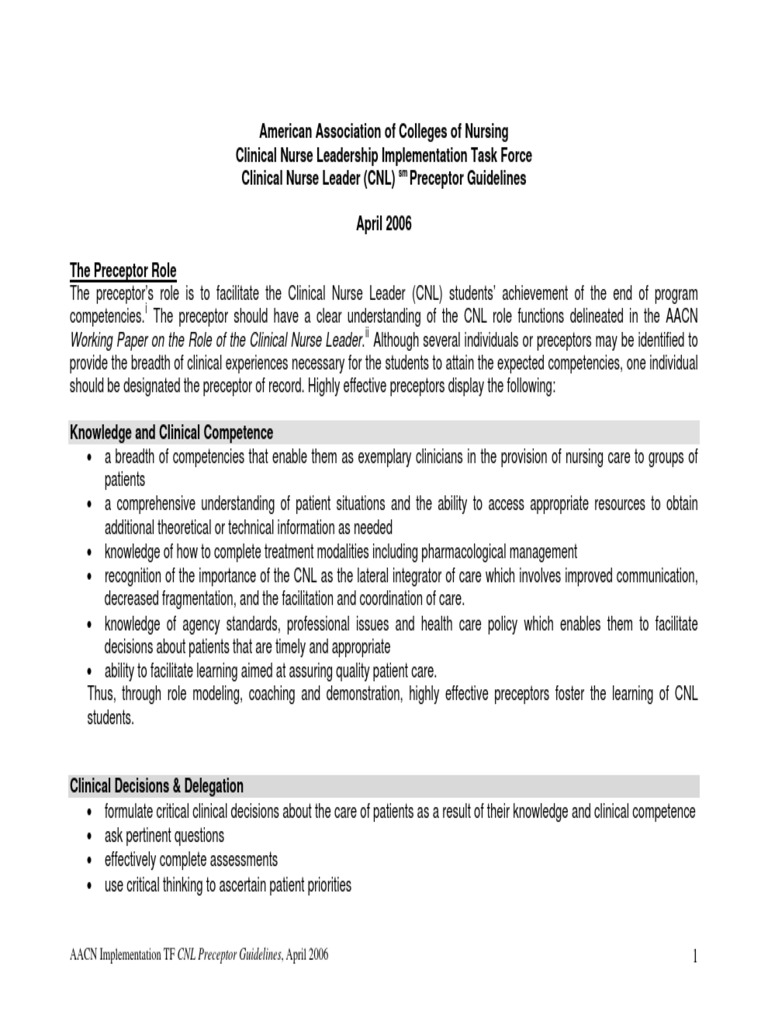 CNL Preceptor Role Guidelines | PDF | Nursing | Competence (Human ...