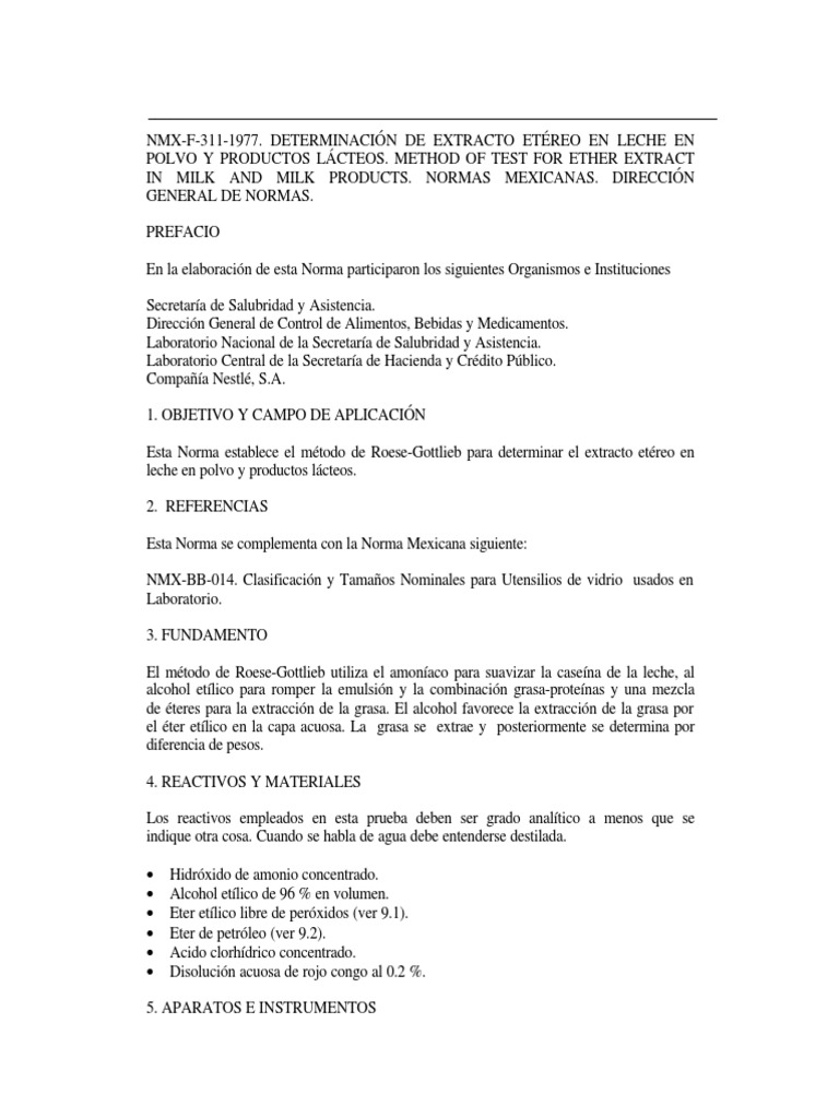 Determinación de Extracto Etéreo en Leche en | PDF | Etanol | Leche