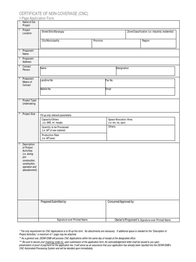 CNC Application Form Guide | PDF