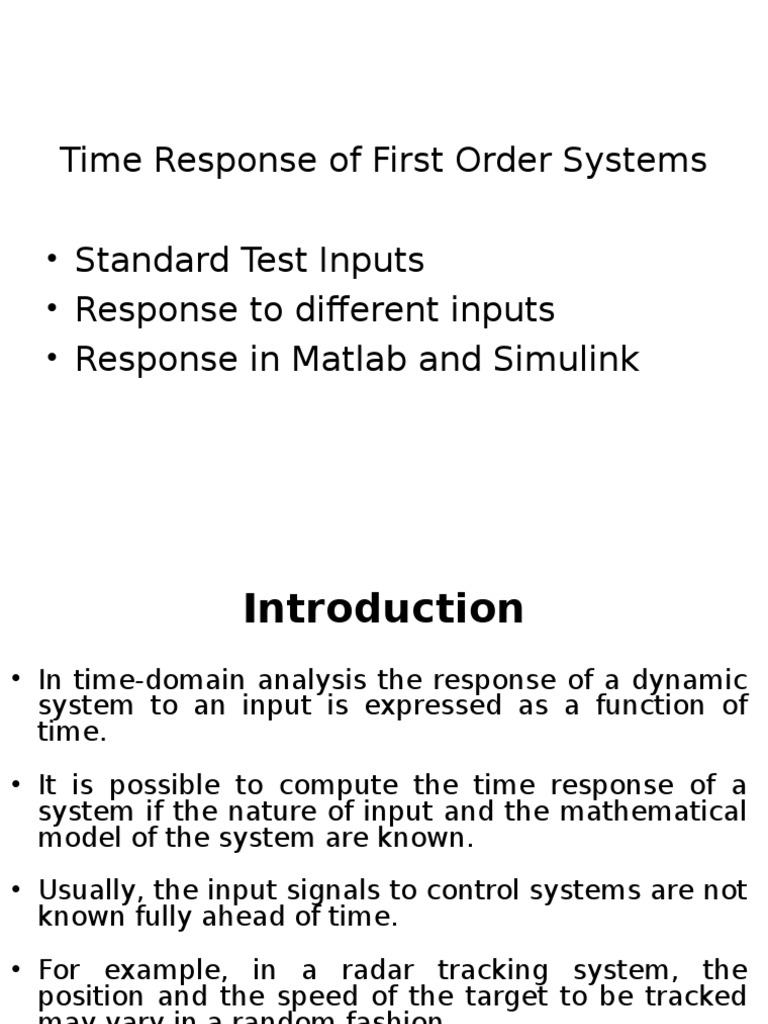 Time Response of First Order Systems | PDF | Signal (Electrical ...
