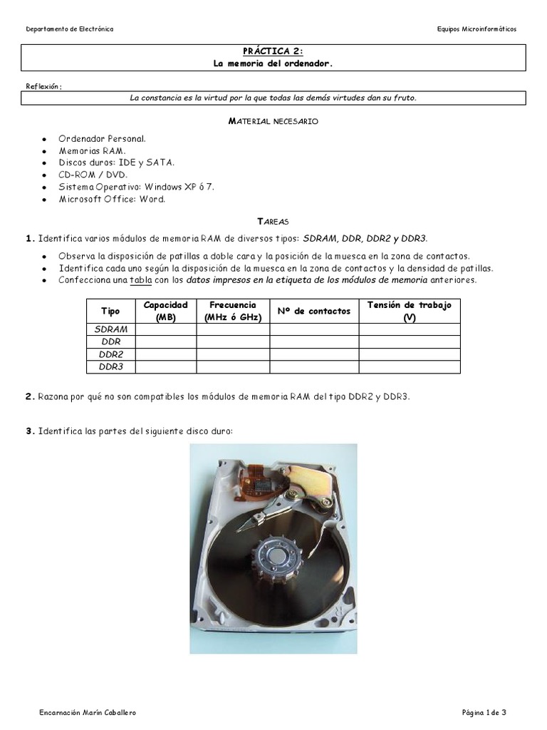Práctica 2. La Memoria Del Ordenador | PDF | Memoria de acceso aleatorio | Disco duro
