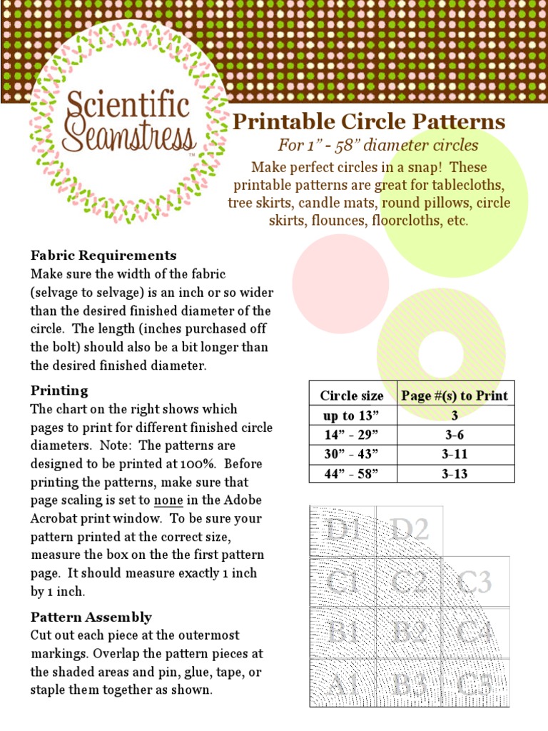 Printable Circle Patterns: For 1" - 58" Diameter Circles | PDF