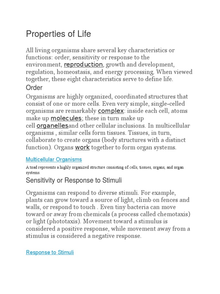 Properties of Life | PDF | Thermoregulation | Organisms