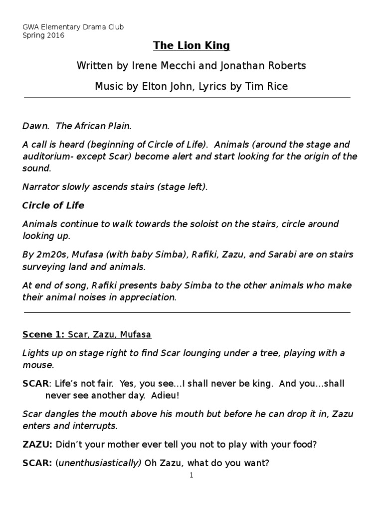 Lion King Script Gwa | PDF | Leisure