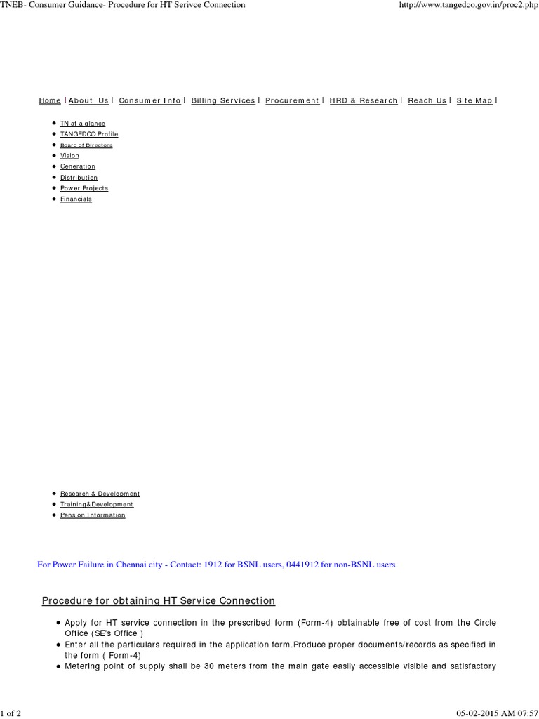 TNEB - Consumer Guidance - Procedure For HT Serivce Connection | PDF ...