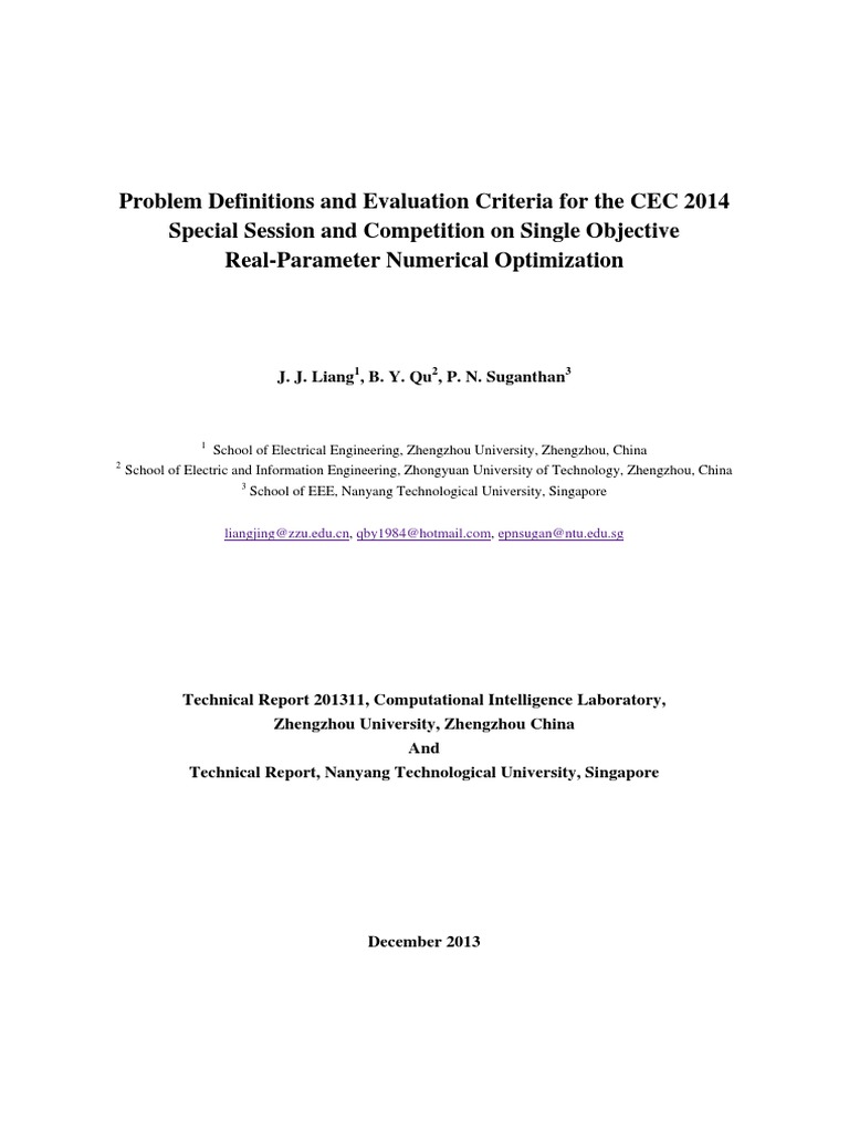 Definitions of CEC2014 Benchmark Suite Part A | PDF | Mathematical Optimization | Algorithms
