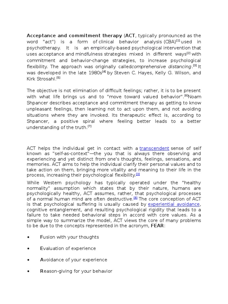Acceptance and Commitment Therapy | PDF | Psychology | Psychological ...