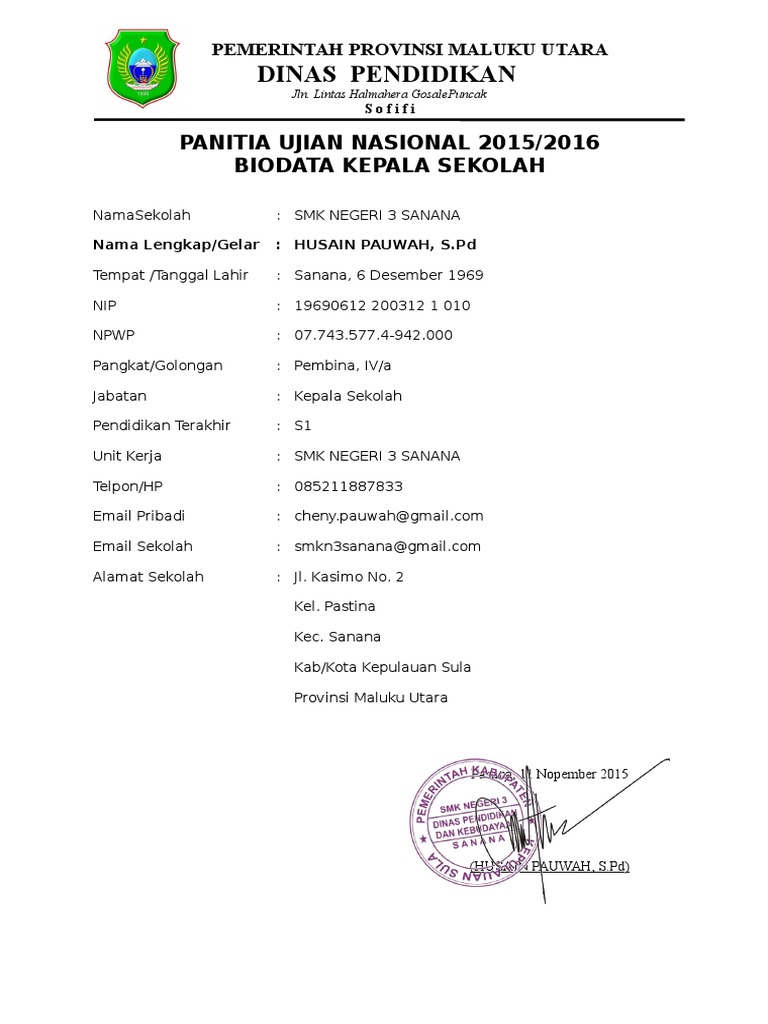 Biodata Kepsek | PDF