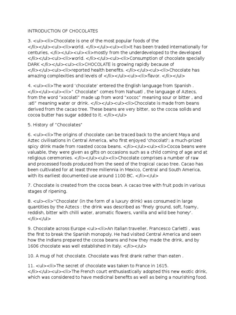 Introduction of Chocolates | PDF | Chocolate | Caffeine