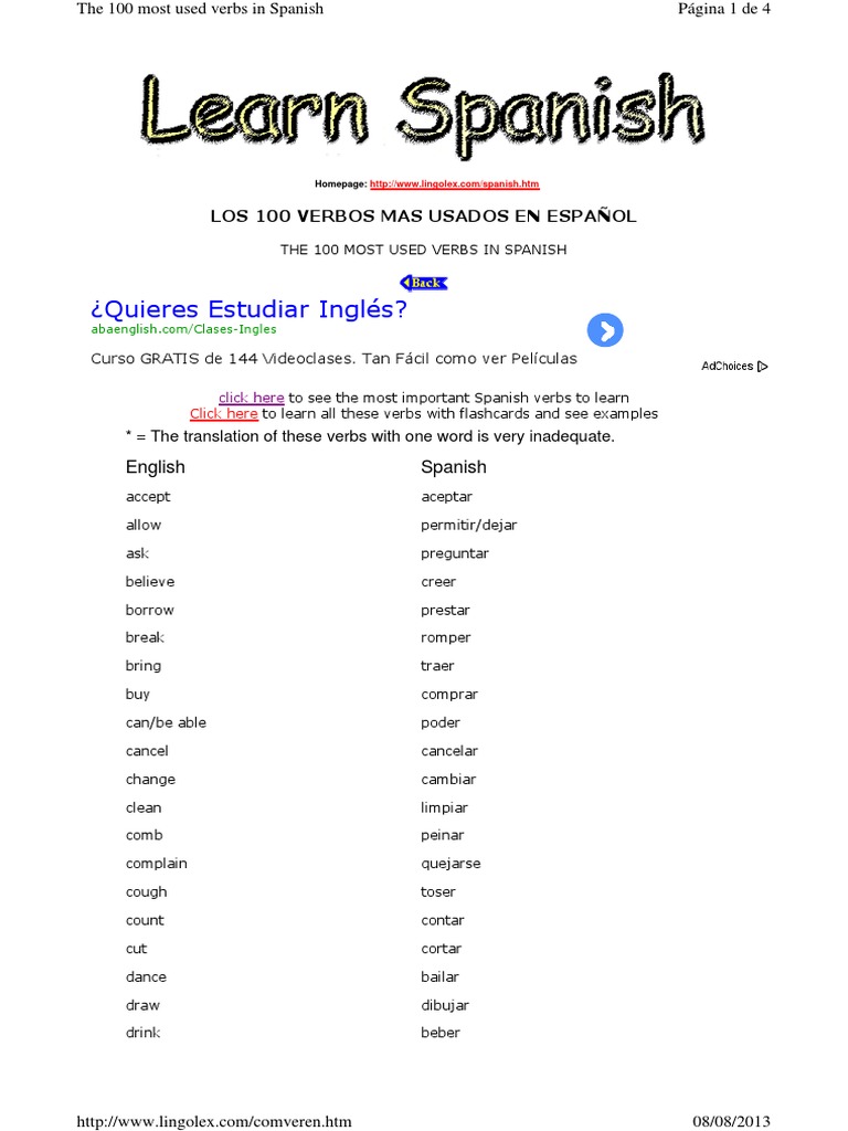 100 Verbos Mas Usados | PDF | Languages