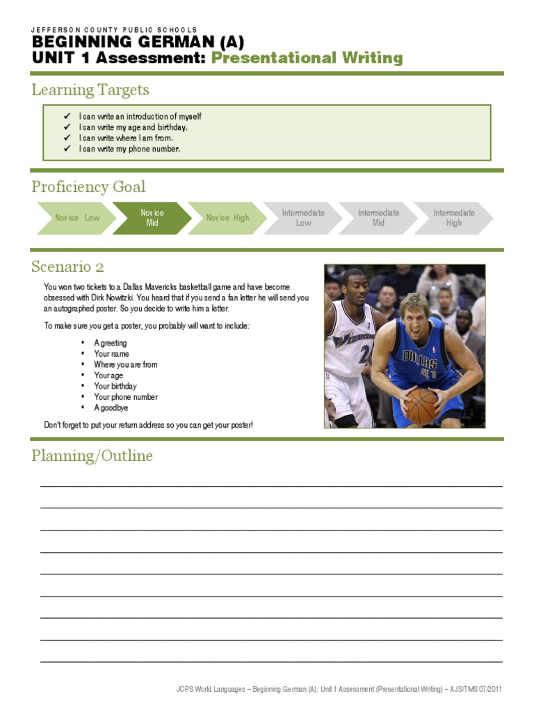 Beginning German Unit 1 Assessment | PDF