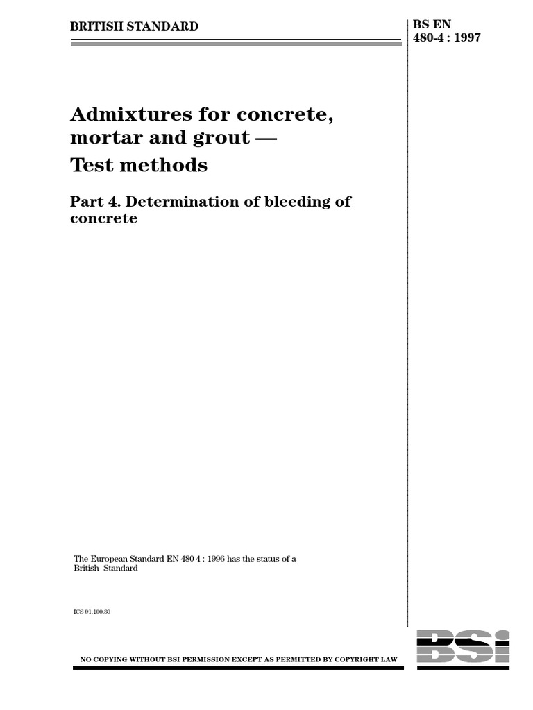 Bs en 480-4 1997 Determination of Concrete Bleeding | PDF | Concrete ...