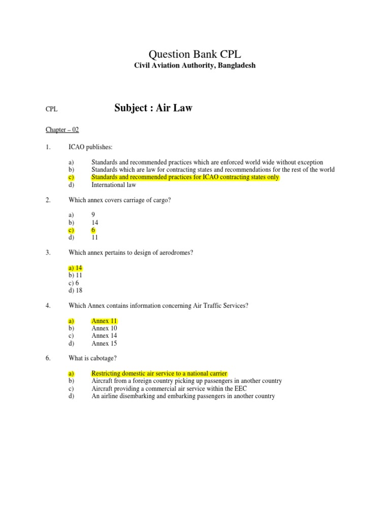 CPL Question Bank Air Law | PDF | Visual Flight Rules | Instrument ...