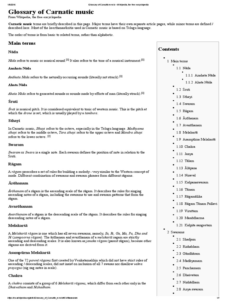 Glossary of Carnatic Music | PDF | Classical And Art Music Traditions ...