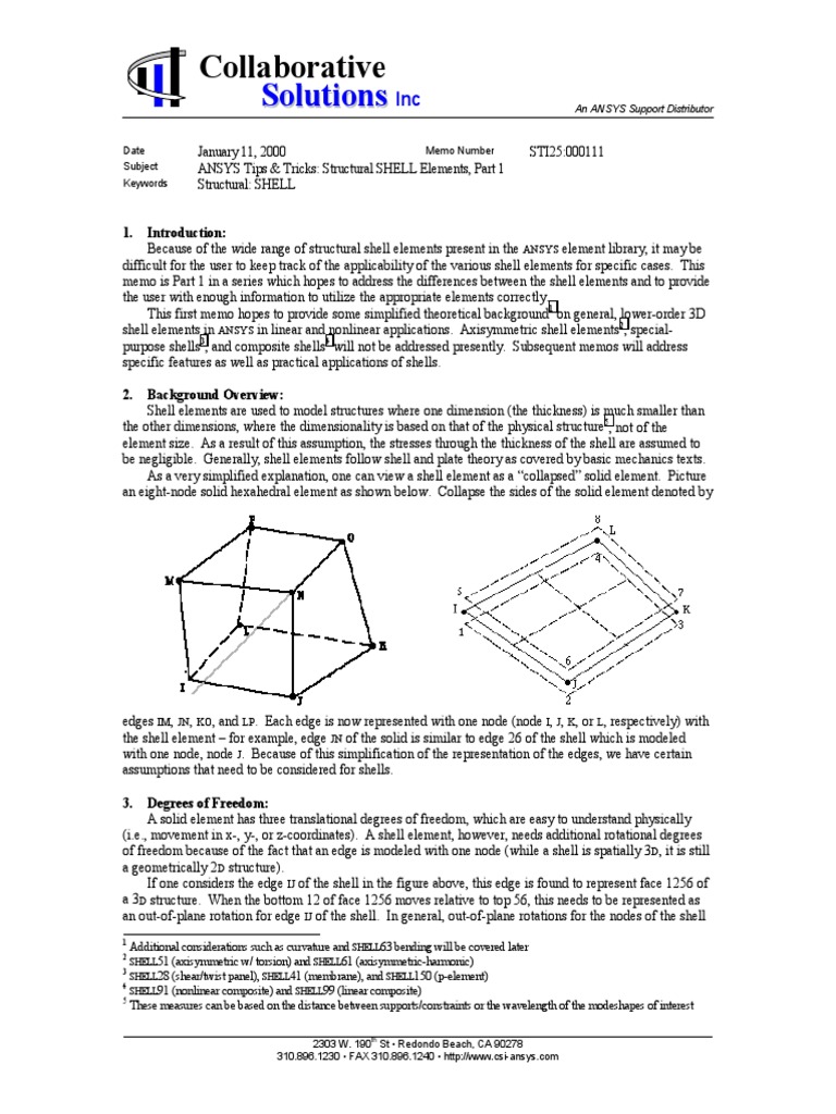 ANSYS Shell Elements Overview | PDF | Bending | Stiffness