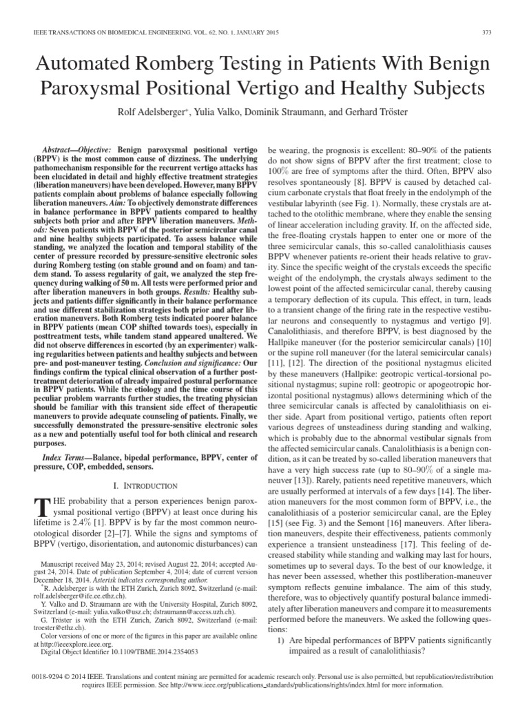 Automated Romberg Testing in Patients With Benign Paroxysmal Positional ...