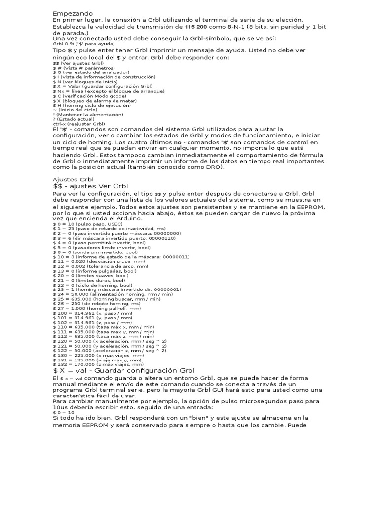 CONFIGURACIÓN DE GRBL V0.9docx | PDF | Eje | Almacenador intermediario de datos