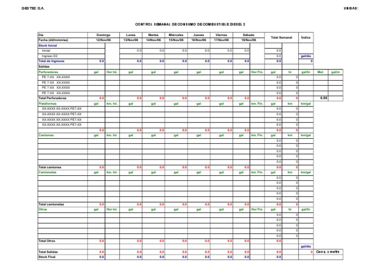 Control de Combustible en excel