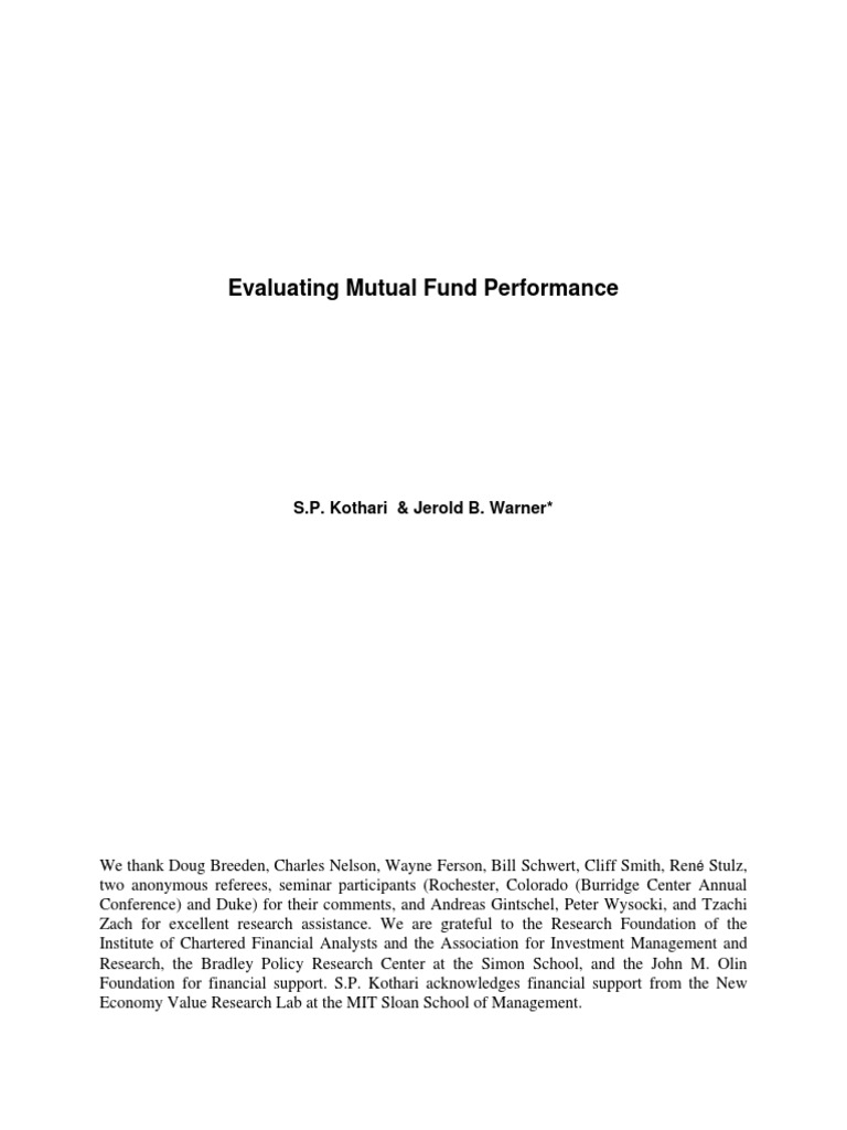 Evaluating Mutual Fund Performance | PDF | Statistical Significance ...