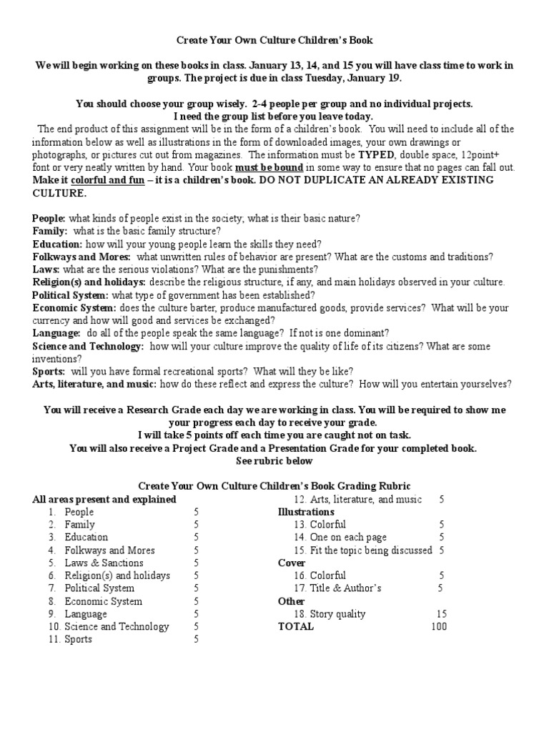 Create Your Own Culture Group Project | PDF | Children's Literature ...