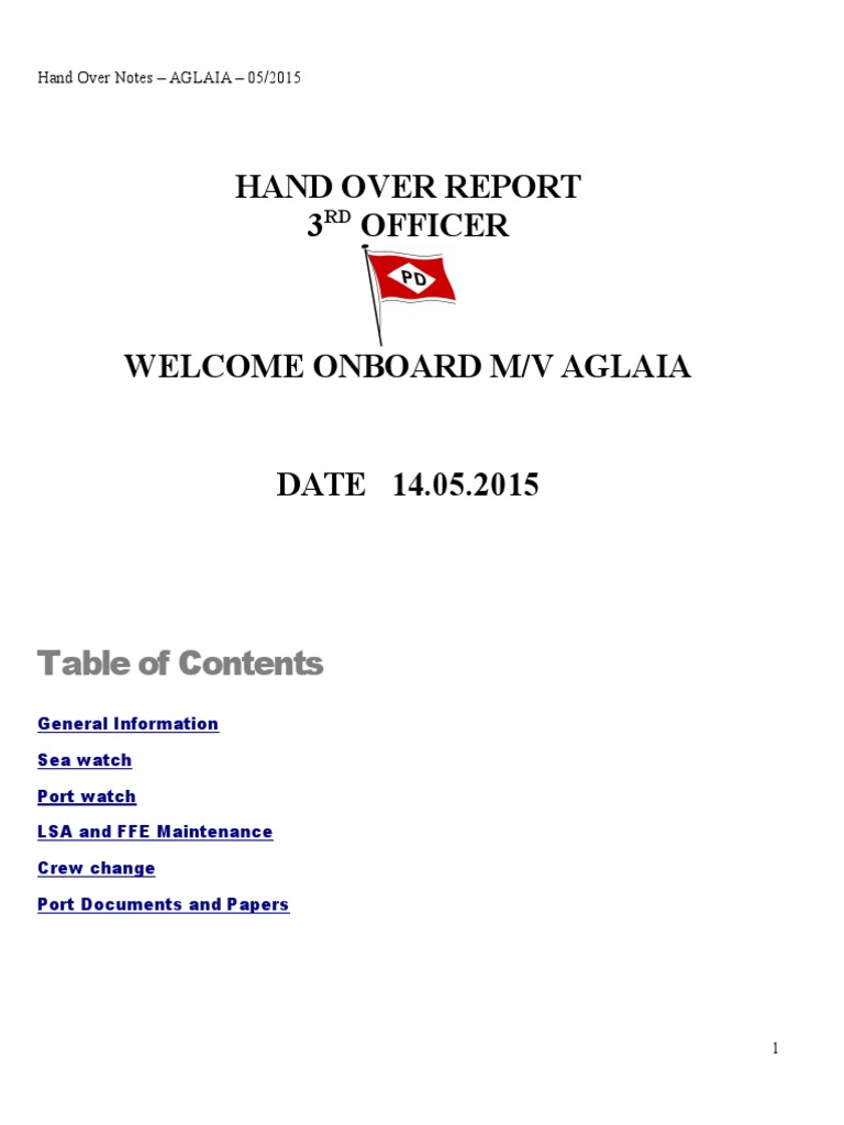 AGLAIA 3rd Officer Hand Over Notes | PDF | Shipping | Watercraft