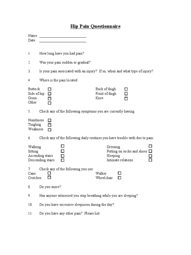 OA Hip Questionnaire | PDF