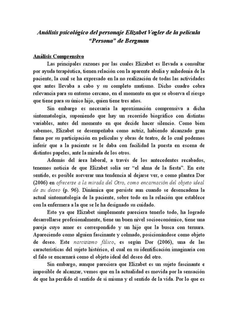 Análisis Psicológico "Persona" | PDF | Trastorno depresivo mayor ...