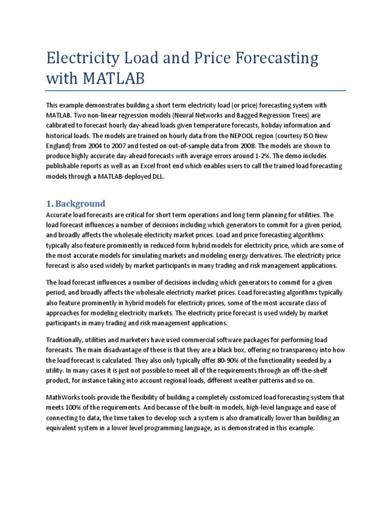 Introduction To Load & Price Forecasting Case Study | PDF | Forecasting ...