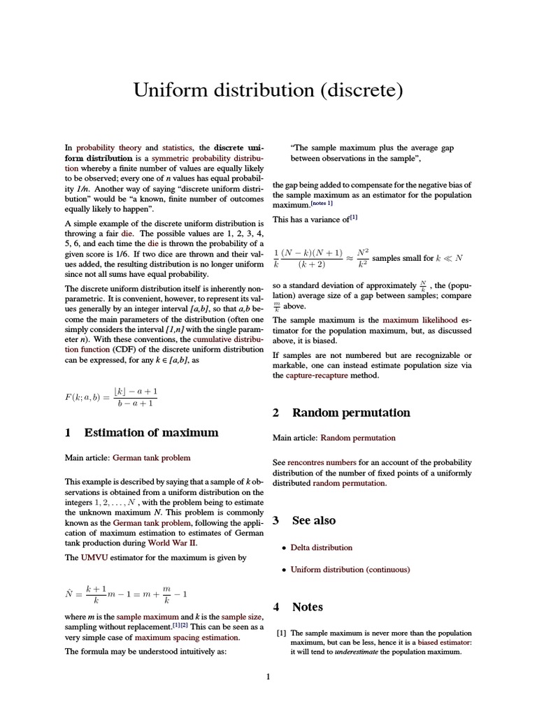 Uniform Distribution (Discrete) | PDF | Probability Distribution ...