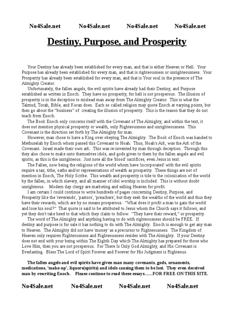 Destiny Purpose Prosperity | PDF | Fallen Angels | Enoch (Ancestor Of Noah)