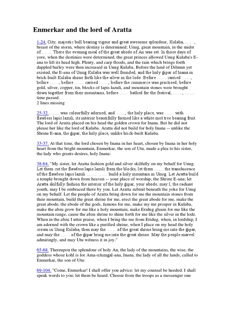 Enmerkar & The Lord of Aratta | Download Free PDF | Mesopotamian ...