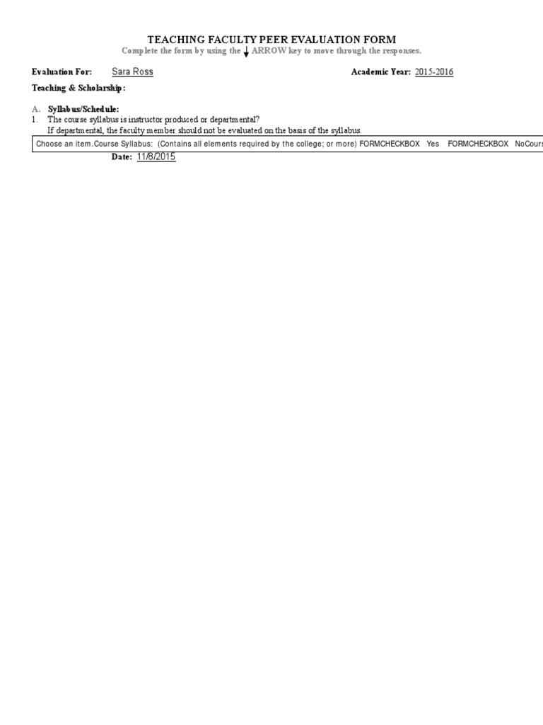 Faculty Peer Evaluation Form 2015-2016 | PDF