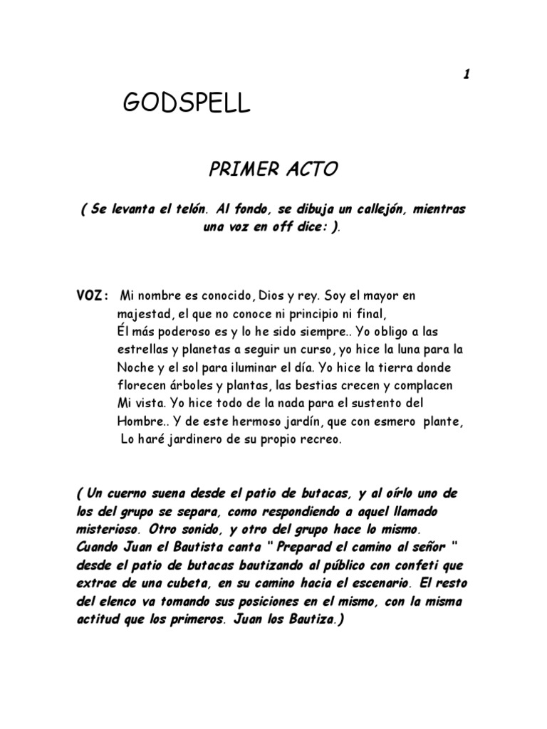 Libretto de Godspell: Primer Acto | PDF | Jesús | Amor