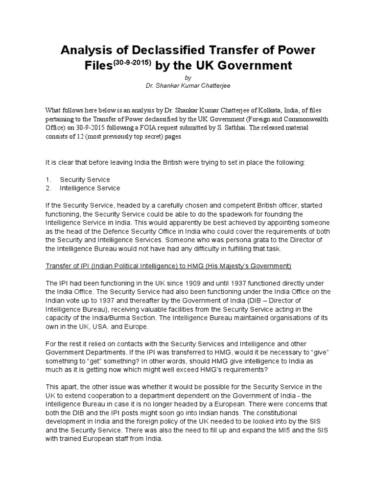 UK Declassified Files on India's Power Transfer | PDF | Mi5 | Secret ...