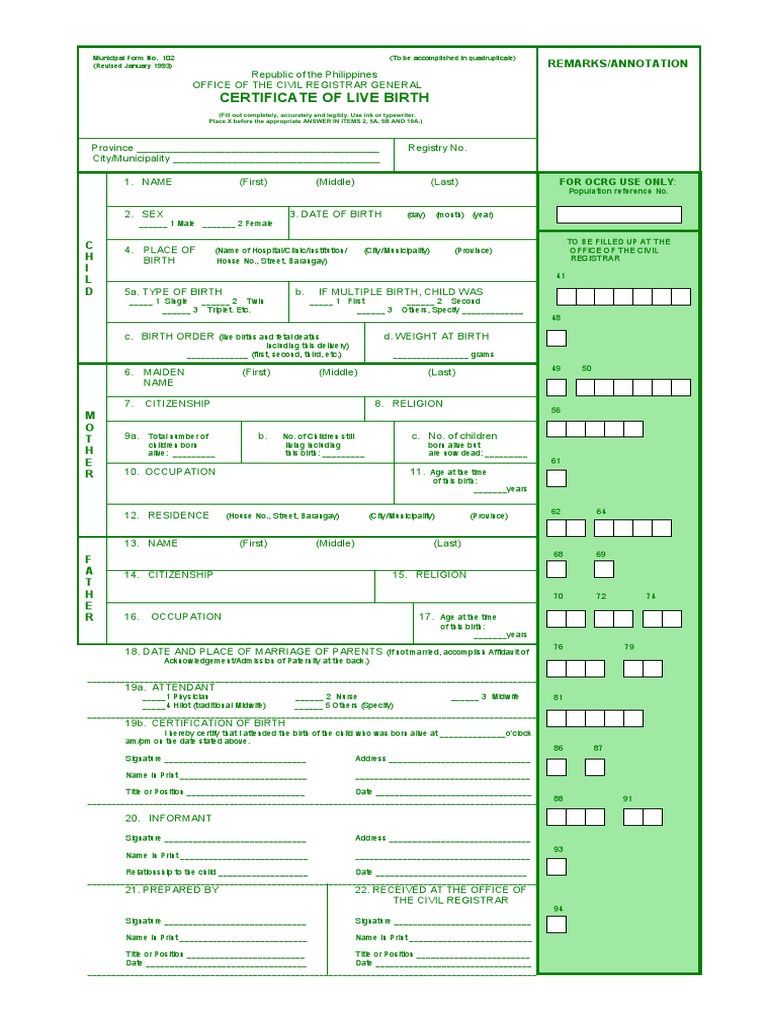 Certificate Of Live Birth Template