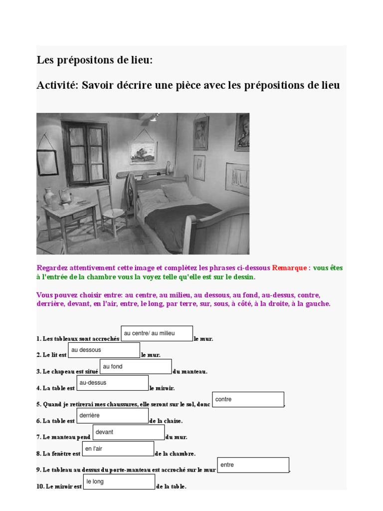 Exercices sur les prépositions de lieu | PDF