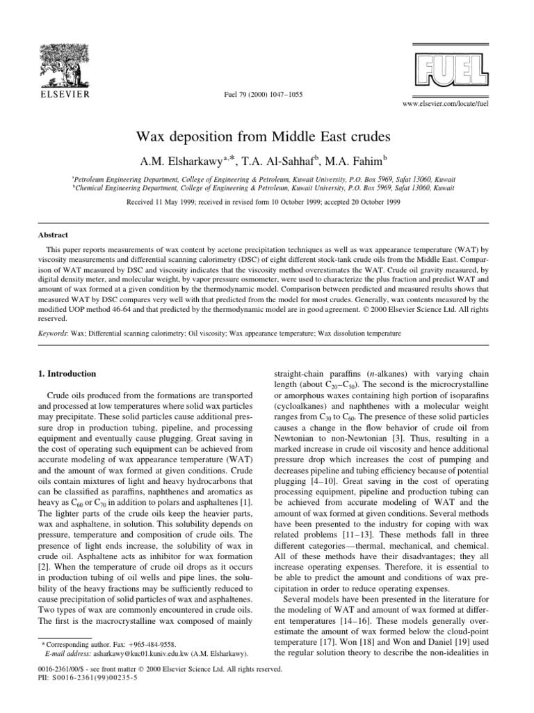Modeling of Wax in Middle East | PDF | Differential Scanning ...
