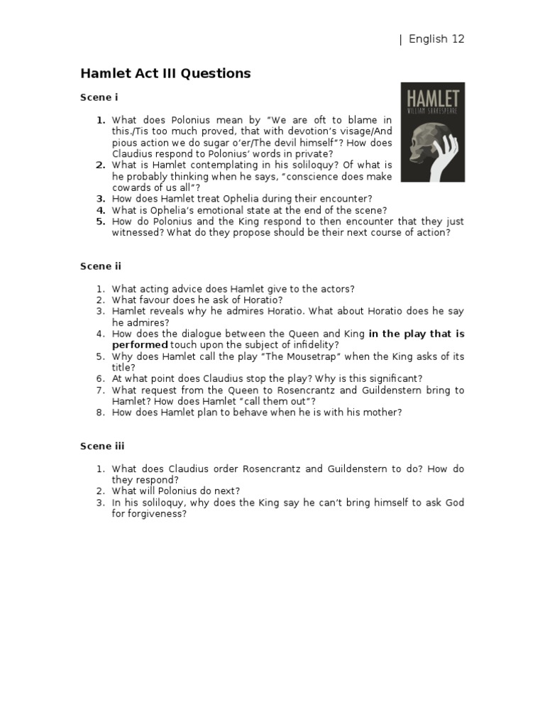 Hamlet Act III Study Guide | PDF | Classics | General Fiction
