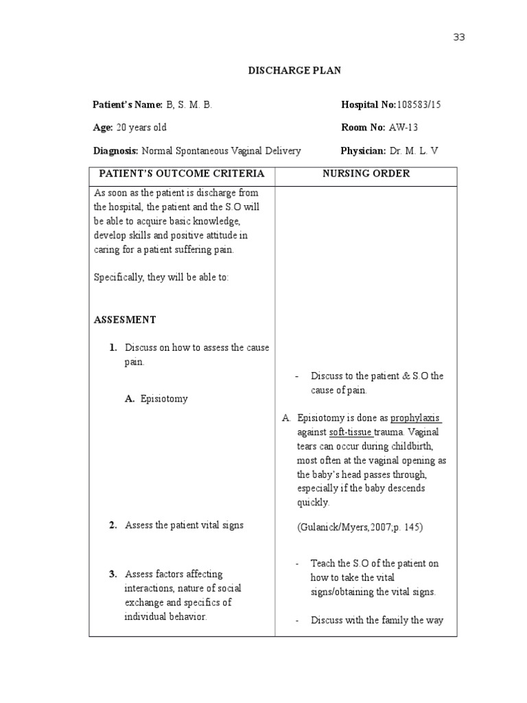 Discharge Plan Final | Childbirth | Hospital
