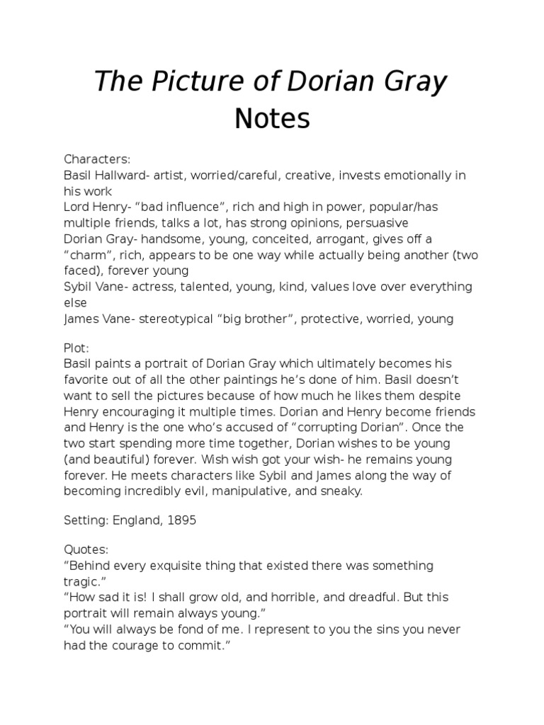 The Picture of Dorian Gray Summary | PDF | Social Science